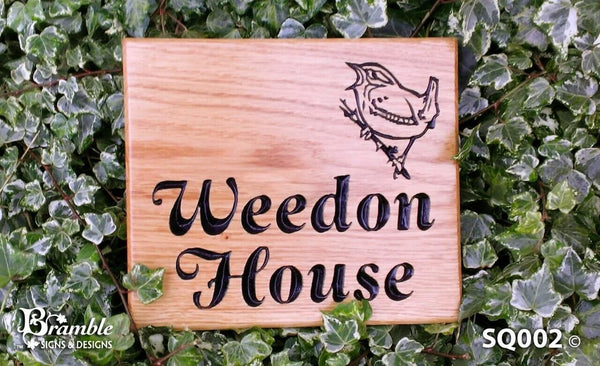 Solid Oak Square House Sign 220x190mm | Personalized Plaque