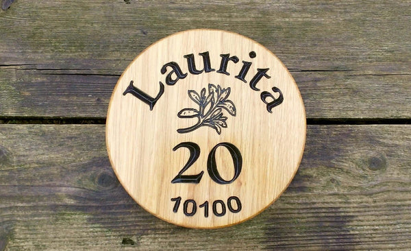 Custom Oak Round House Sign 200mm
