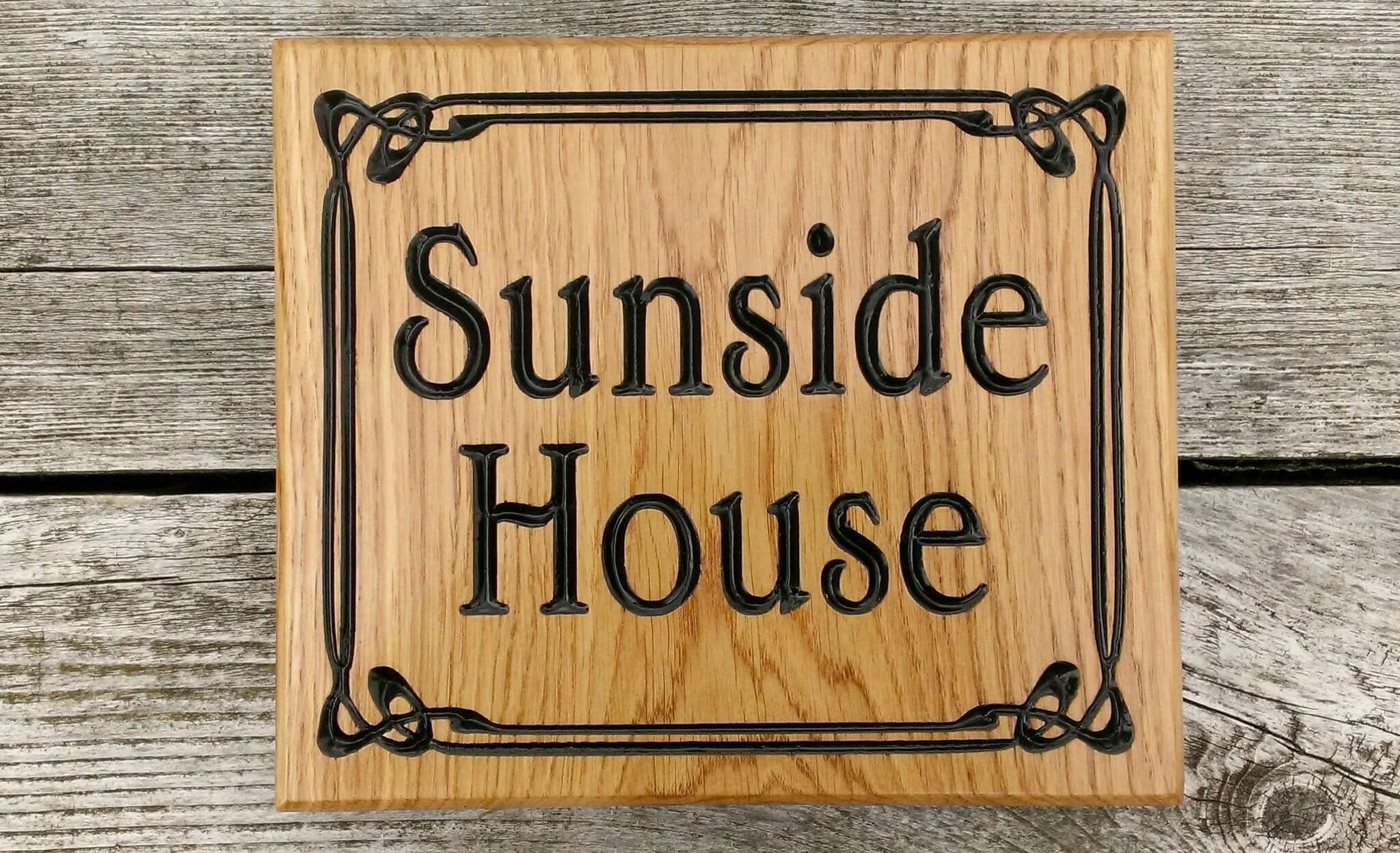 Solid Oak Square House Sign 220x190mm | Personalized Plaque
